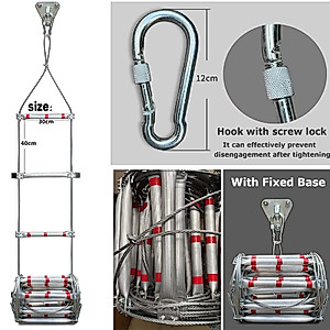 Emergency Fire Escape Rope Ladder 10-98ft with Safety Cord, Rescue Ladder, Antislip Climbing Escape Ladder for Quick Use in The Fire,98FT/30M