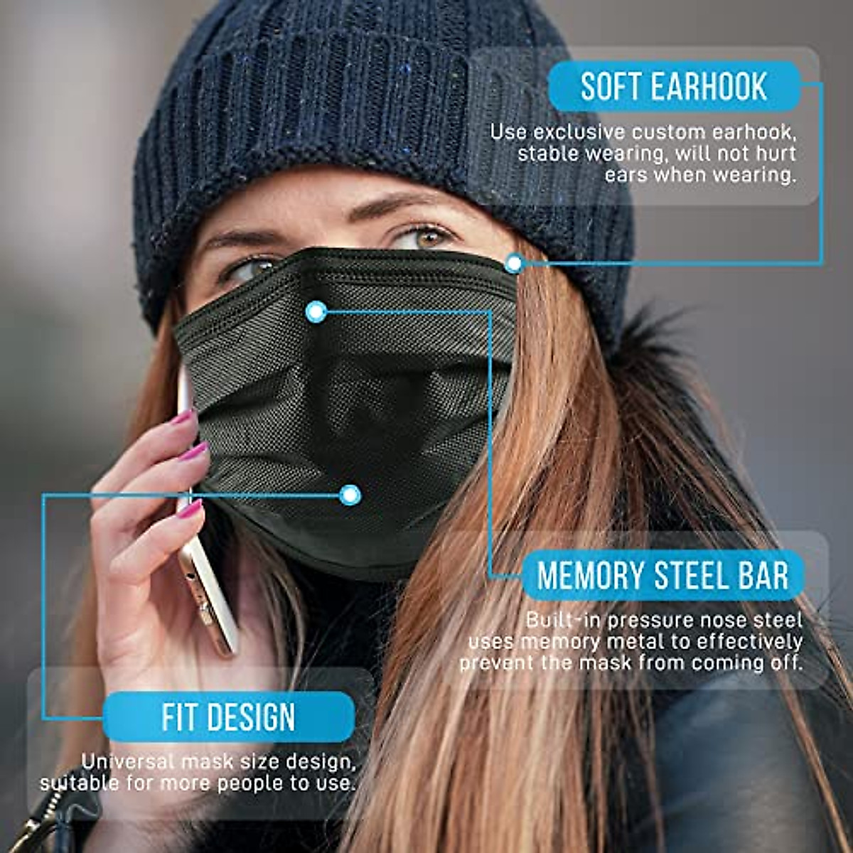 Disposable Face Masks 2000 Pcs. Black 3 Layer Face Masks, For Dust CoveringMouth Cover, and Nose Shield - SereneLife SL3PLY2000