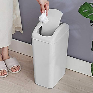 Ponpong 3.5 Gallon Slim Plastic Trash Bin, Garbage Can with Swing Lid, 1 Pack