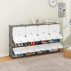 Aeitc Shoe Rack Organizer DIY Shoe Organizer with Key Hook Expandable Shoe Storage Cabinet Stackable Space Saver Shoe Rack for Entryway, Hallway and Closet,48 Pair,white doors