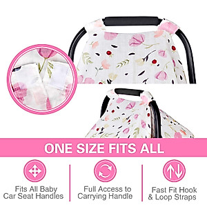 Muslin Baby Car Seat Canopy, Metplus Infant Carseat Cover - Extra Wide Universal Fit, Lightweight Breathable Soft for Babies Girls Shower Gift (Purple Flower)