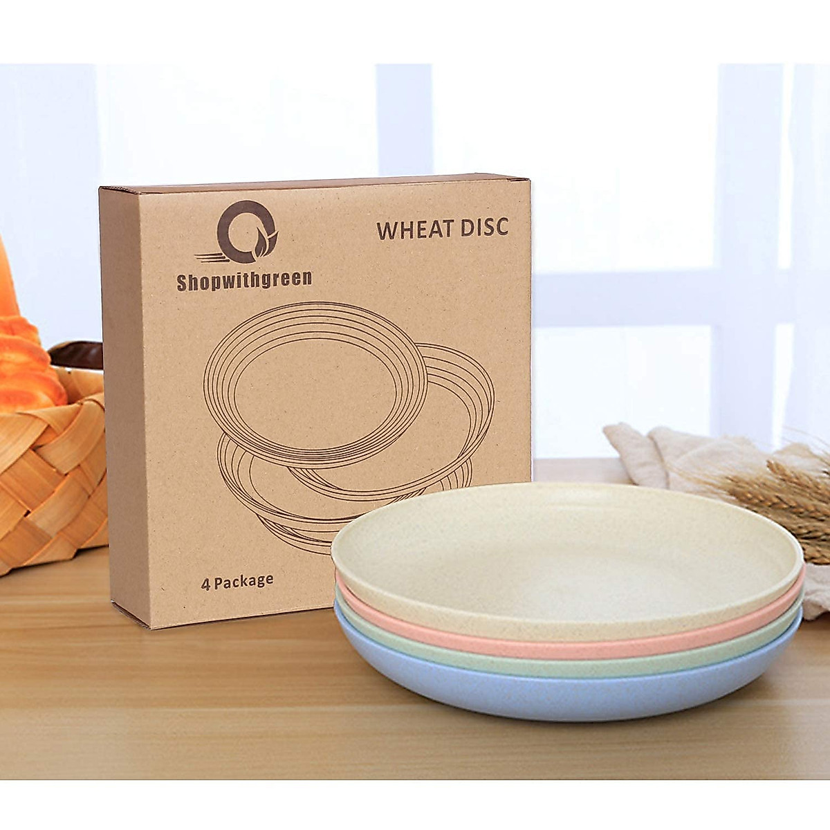 Shopwithgreen Unbreakable Wheat Straw Plates, Bowls, Cups Set, Microwave & Dishwasher Safe