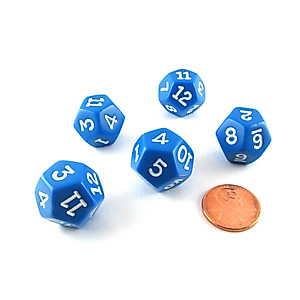 Koplow Games Set of 5 D12 12-Sided 18mm Opaque RPG Dice - Blue with White Numbers