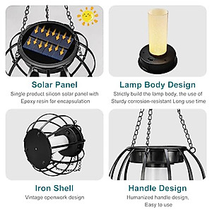 Solar Lantern Outdoor, Outdoor Lights with Crystal Shining Effect, Hanging Solar Lights Waterproof Powered Outdoor Lights Metal Decorative Lighting with Hook (Warm 1Pack-Black)