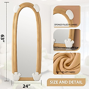 GOODONE Full Length Mirror,63"x24" Irregular Full Body Mirror for Bedroom Living Room, Floor Mirror Standing Hanging or Leaning Against Wall, Flannel Wrapped Wooden Frame,Bear