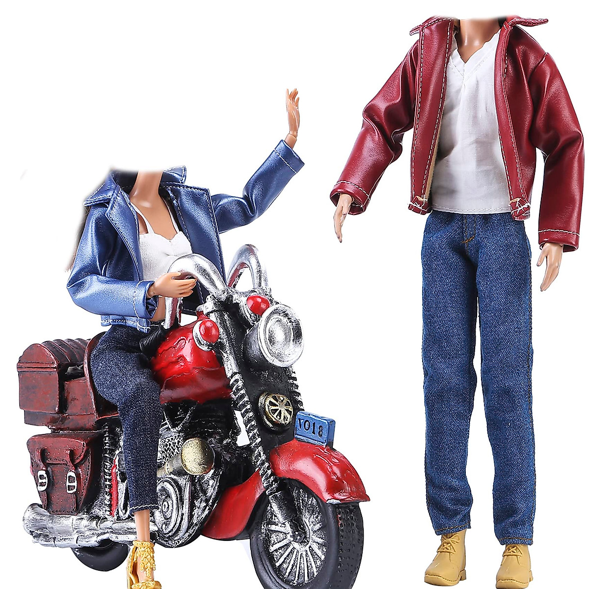 YAMASO Leather Coat Suit Pack,Cool Wild Motorcycle Style Couple Clothes for 11.5″ Girl Dolls and 12″ Boy Doll（Doll and Motorcycle not Included）