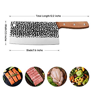 Meat Cleaver, 7 inches Professional Serbian Cleaver Knife, Ultra Sharp Light weight Hand Forged Chinese Cleaver Full Tang Meat Knife