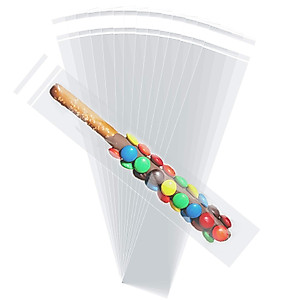 Self Sealing Cellophane Bags,2x10 Inches Clear Pretzel Rod Bags, 200 Pcs Resealable Cellophane Bags Self Adhesive