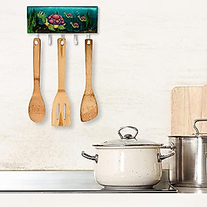 Cute Tortoise Understandturtle Babies Rack Organizer with 5 Hooks Wall Bathroom Kitchen Shelf Rack Multifunctional Storage Shelf