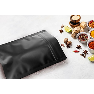 Chamigon 100 Pack Matte Black Mylar Bags - 4.3x6.3 Inches Resealable Smell Proof Foil Zipper Food Pouches - Sealable Flat Packaging Sample Pouch Bag