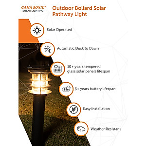 Gama Sonic Solar Pathway Light, Stainless Steel Bollard LED Lamp, Waterproof Outdoor Landscape Lights (GS-214)