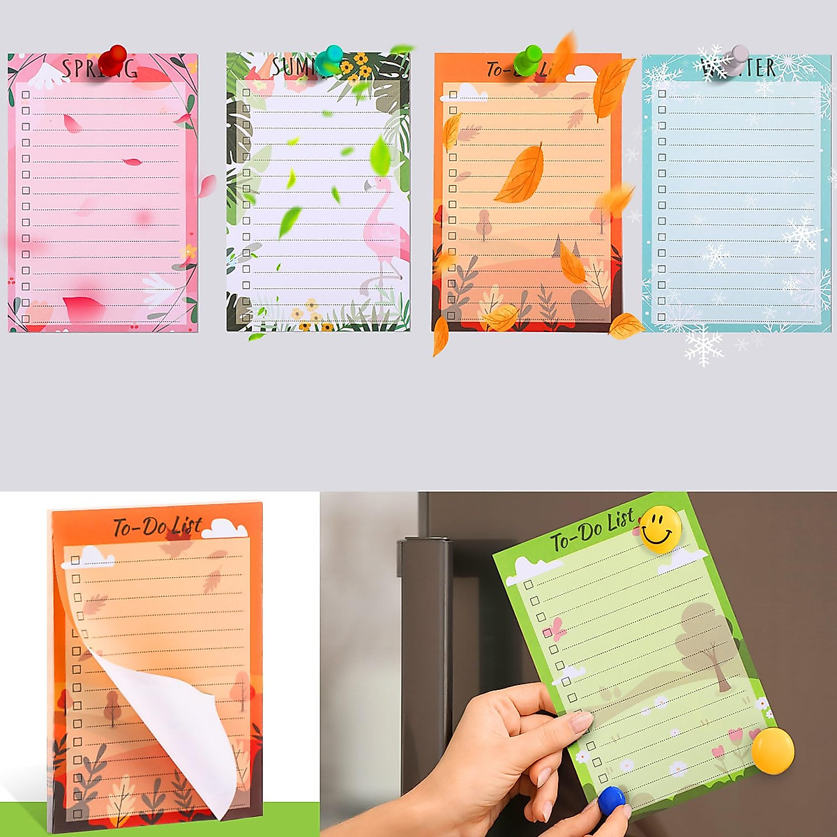 8 Pack 400 Sheets To Do List Notepad Floral Notepad Spring to Do List Planner Summer Daily to Do List Notepads Seasonal Daily Checklist Notepads Memo Pad Grocery List(Spring, Summer, Fall, Winter)