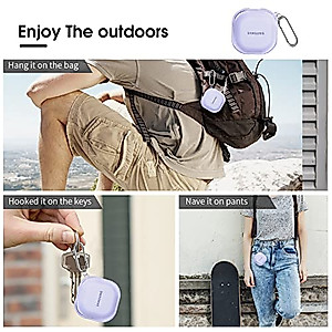 Fintie Case for Samsung Galaxy Buds 2 Pro (2022) / Galaxy Buds 2 (2021) / Galaxy Buds Pro (2021) / Galaxy Buds Live (2020) - Soft TPU Clear Anti-Scratch Protective Cover with Carabiner, Crystal Purple