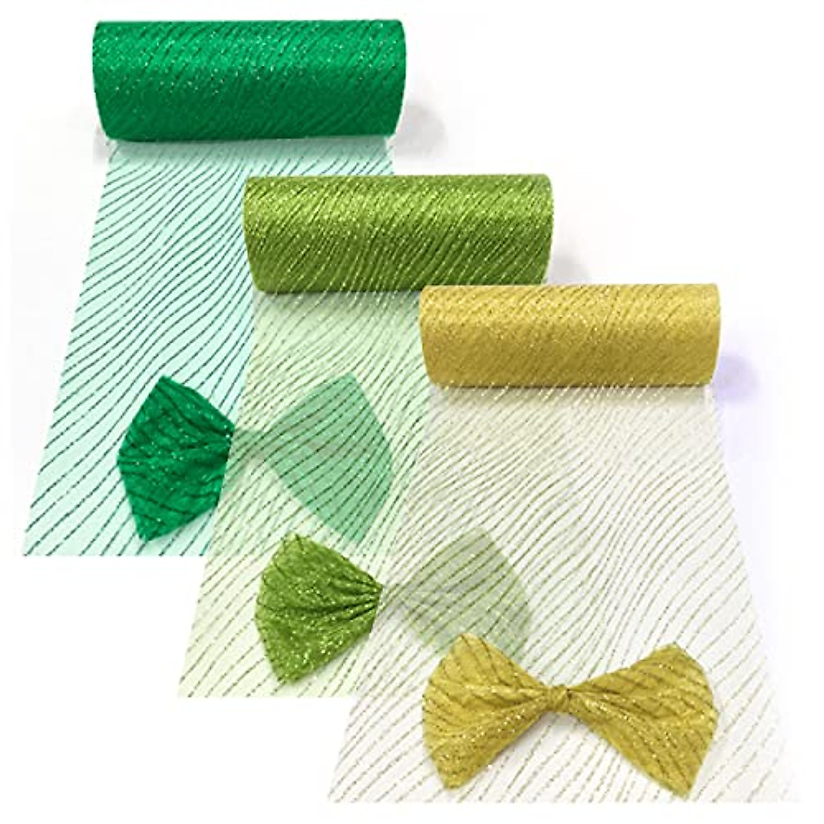 Glitter Wavy Tulle Fabric 3 Rolls 6 Inch by 30 Yards Total Sparkle Mesh Netting Fabric Ribbon Spool for Wedding Birthday Party Baby Shower Decorations DIY Tutus Petticoat Tulle Skirt Table Skirt