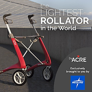 byACRE Carbon Ultralight Rollator Walker with Organizer Bag, Compact Track, 16" x 22" Seat (W x H), Oyster White