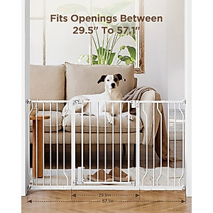 Ciays 29.5” to 57.1” Baby Gate for Stairs Doorways and House, 30” Height Extra Wide Auto-Close Safety Dog Gate for Pets with Secure Alarm, Pressure Mounted, White