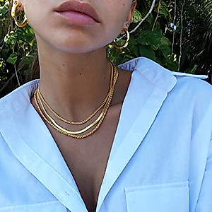 Freekiss Gold Necklace for Women Herringbone Necklace for Women,Simple Gold Layered Necklaces Chunky 14k Gold Plated Necklace Gold Chain Gold Jewelry Gift for Women