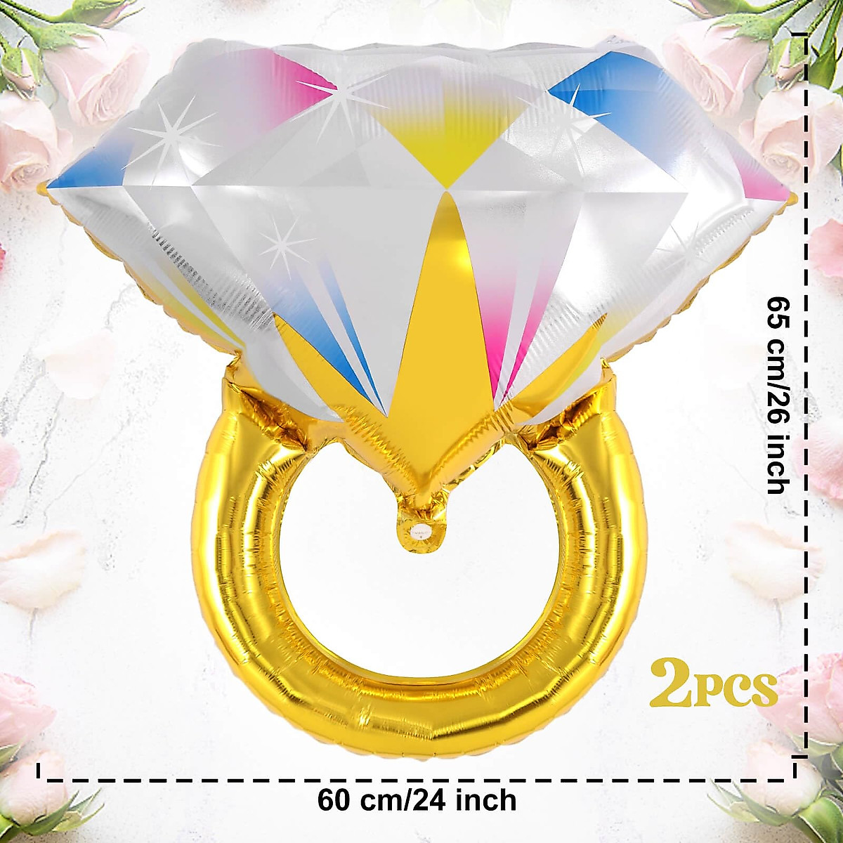 6 PCS Diamond Ring Balloons,Wedding Ring Balloons Decorations,Engagement Balloons,Bachelorette Party Ring Balloons for Bridal Shower Wedding Engagement Bachelorette Party Decorations(Gold)