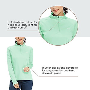 Willit Women's UPF 50+ Sun Protection Shirt SPF Long Sleeve Lightweight Half-Zip Golf Outdoor Shirt Quick Dry Rash Guard Light Green L