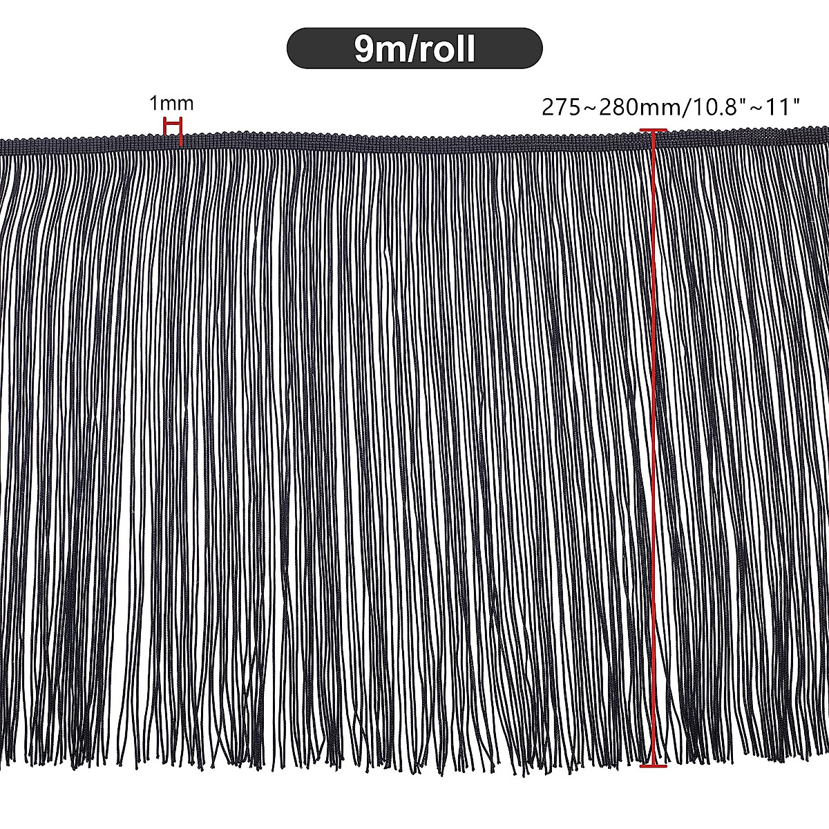 OLYCRAFT 10.4 Yards Polyester Tassel Fringe Trim 11 inch Wide Sewing Fringe Trim Lace Long Lenth Polyester Tassel for DIY Latin Dress - Black