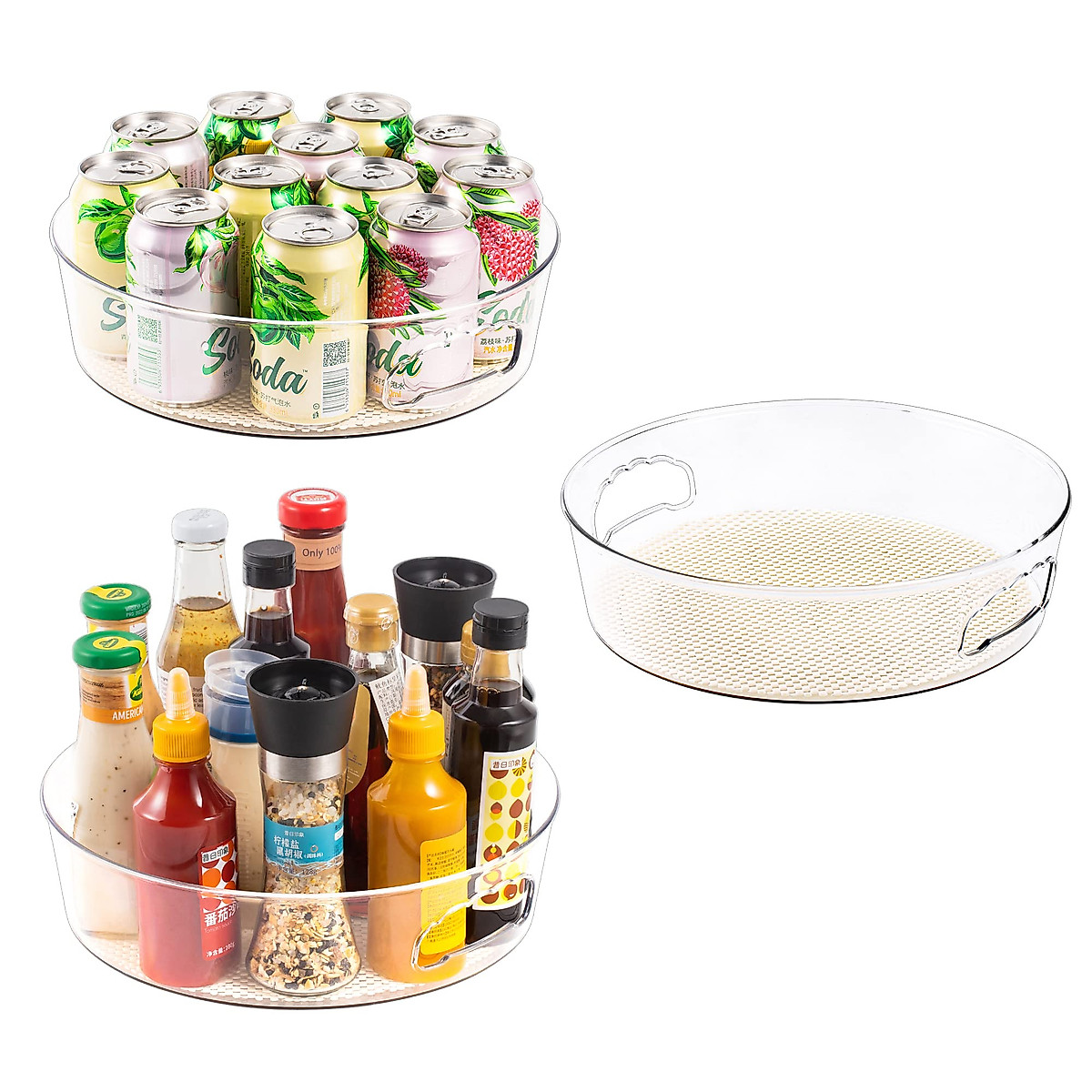 3 Pack Lazy Susan Organizer for Pantry Storage with Non-Skid Liner, 12" Clear Rotating Lazy Susan Turntable for Coner Cabinet, Kitchen Sink, Bathroom, Countertop, Lift-up Design for Easy Moving