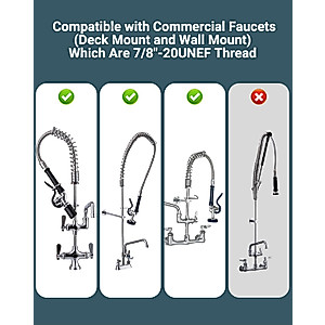 Phivan Commercial Sink Faucet Sprayer Hose with Heat Resistant Handle 44 Inch Pre-rinse Sprayer Hose for Kitchen Sink Faucets Stainless Steel Flexible Commercial Dish Spray Hose Parts