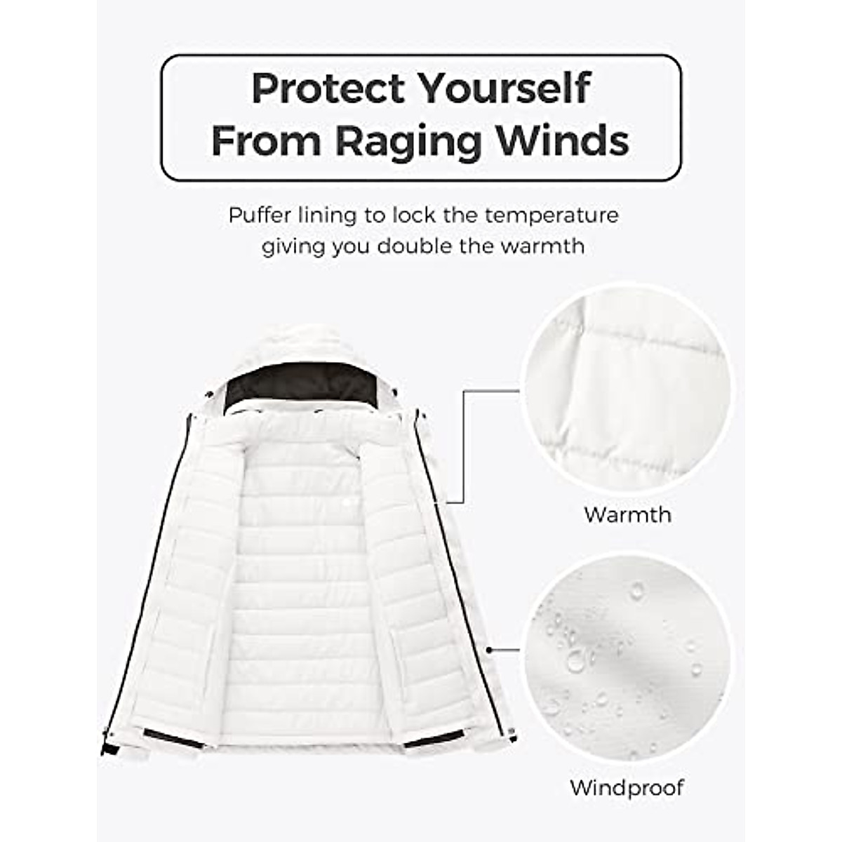 Wantdo Men's 3 in 1 Mountain Waterproof Winter Snowboarding RainCoat Ivory M