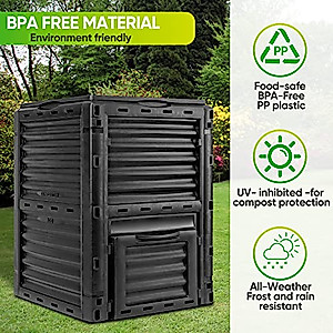 Large Garden Compost Bin, 80 Gallon (300L) Outdoor Composter Tumbler from BPA-Free Material for Fast Creation of Fertile Soil, Lightweight, Easy Assembly and Kitchen Waste Composting