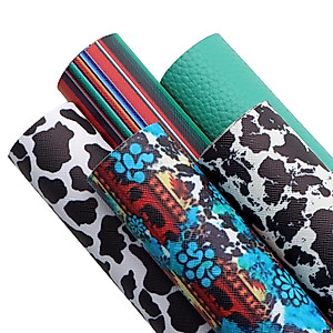 David accessories Cow Pattern Faux Leather Sheets Pattern Synthetic Leather Fabric Canvas Back 5 Pcs 7.7" x 12.9" (20 cm x 33cm) for DIY Earring Making Crafts (A)
