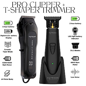 Supreme Trimmer 2-in-1 Pro Clipper & DLC T-Shaper Combo | Professional Beard Trimmer ST5206 & Hair Clipper STC5030 Barber Kit | Black