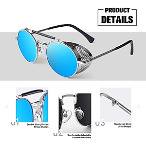 Retro Round Polarized Steampunk Sunglasses Men Women Side Shield Goggles Gothic S92-ADVANCED POLARIZED