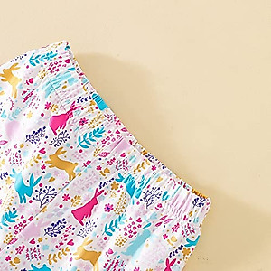 Toddler Girl Easter Clothes Outfits Fly Sleeve Rabbit Shirt Top Colorful Bunny Bell-Bottoms Headband 3Pcs Set (Green Print Rabbit, 18-24 Months)