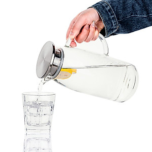 60 Ounces Glass Pitcher with Lid, Hot/Cold Water Jug, Juice and Iced Tea Beverage Carafe