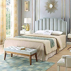 24KF Gray Velvet Upholstered Tufted Queen Size Headboard Full Size Headboard with Vertical Channel Design Queen/Full -Gray