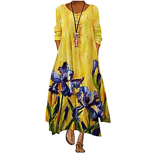 GADSUVI Women Plus Size Floral Loose Long Maxi Dress Oversized Bohemian Summer Caftan Beach Dress