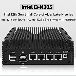 Mrroute Mini Computer Host 12th Gen i3-N305 Dual Display Fanless Mini Desktop No RAM No SSD DDR5 4 Lans Barebone Mini PC