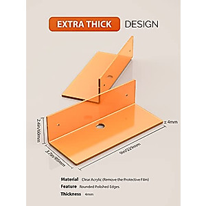 Weronique Floating Shelves Small Acrylic Shelf with 2 Installations Wall Mounted Thicker Display Shelves Set of 2 for Smart Speaker/Action Figures/Security Camera, with Cable Clips, Neon Orange