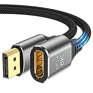 DGHUMEN 8K DisplayPort Extension Cable 3Feet, DisplayPort 1.4 Male to Female Extension Cable, Braided DP to DP Extended Cord, Supports 8K@60Hz,4K@120Hz (Grey, 3 Ft)