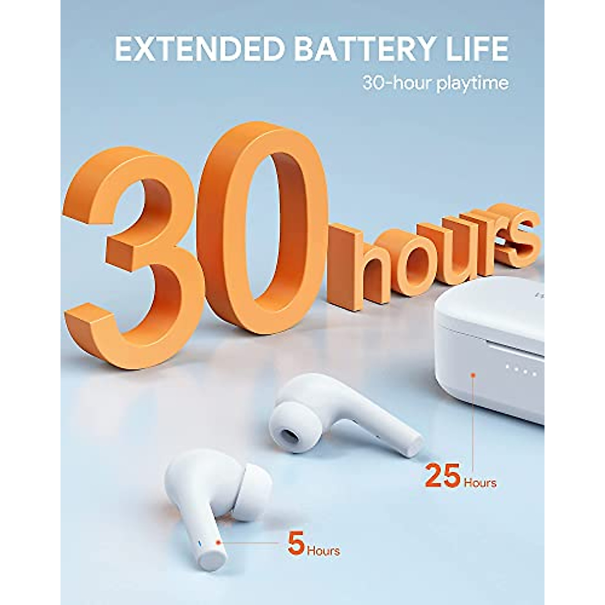 Wireless Earbuds, WENKEYTWS Bluetooth 5.1 Headphones with Wireless Charging Case, Noise Canceling Mics, 30H Playtime, IPX6 Water Resistance, Hi-Fi Stereo Earphones for iPhone and Android(White)