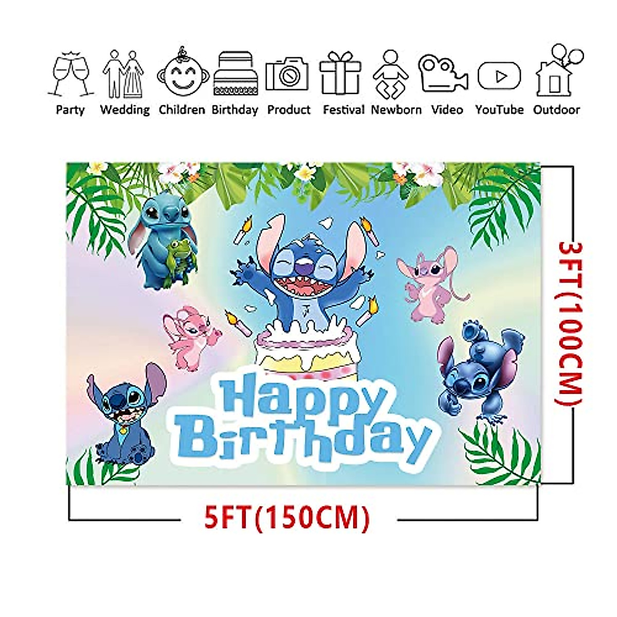 Cartoon Aloha Theme Happy Birthday Photography Backdrop Tropical Summer Photo Background Cartoon Theme Party Decoration Banner 5x3ft