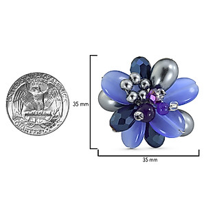 AeraVida Adjustable Charming Nautical Blue Floral Cluster Mix Stone Statement Free Size Ring for Women