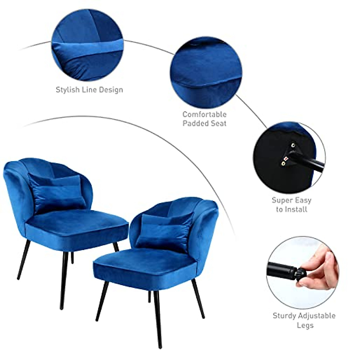 ECOMEX Velvet Accent Chair with Ottoman, Living Room Chair and Ottoman Set,Modern Lounge Chair with Footrest, Accent Chair with Foot Rest, Single Sofa Chair for Bedroom, Office, Hosting Room.(Blue)