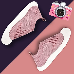 Toddler First Walking Shoes for Baby Boys Girls Slip On Soft Sole Wide Sock Sneakers Non-Slip Flexible Breathable Lightweight Mesh Outdoor Little Feet Shoe Pink 6-12 Months Size 3T