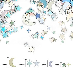 60 g/ 2.1 oz Holographic Star and Moon Table Confetti Iridescent Metallic Glitter Foil Confetti Sequin Star Moon Scatter for Halloween Birthday Wedding Festival Party DIY Decorations (3mm)