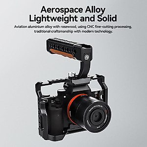 Takerers Top Handle Grip with 3/8" ARRI Locating Pins for Camera Cage Built-in Hex Spanner for DSLR Camera Wooden Grip Compatible with SmallRig Handles Camera Cages Video Rigs