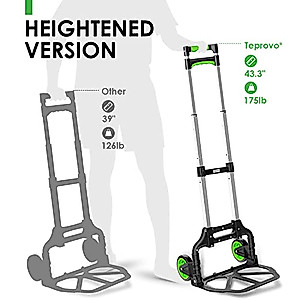 Dolly Cart Extended Handle Folding Hand Truck Dolly by Teprovo, Foldable Hand Cart Height 43.3 in Load 175 lb, Lightweight Foldable Hand Truck for Indoor and Outdoor Transport Moving.