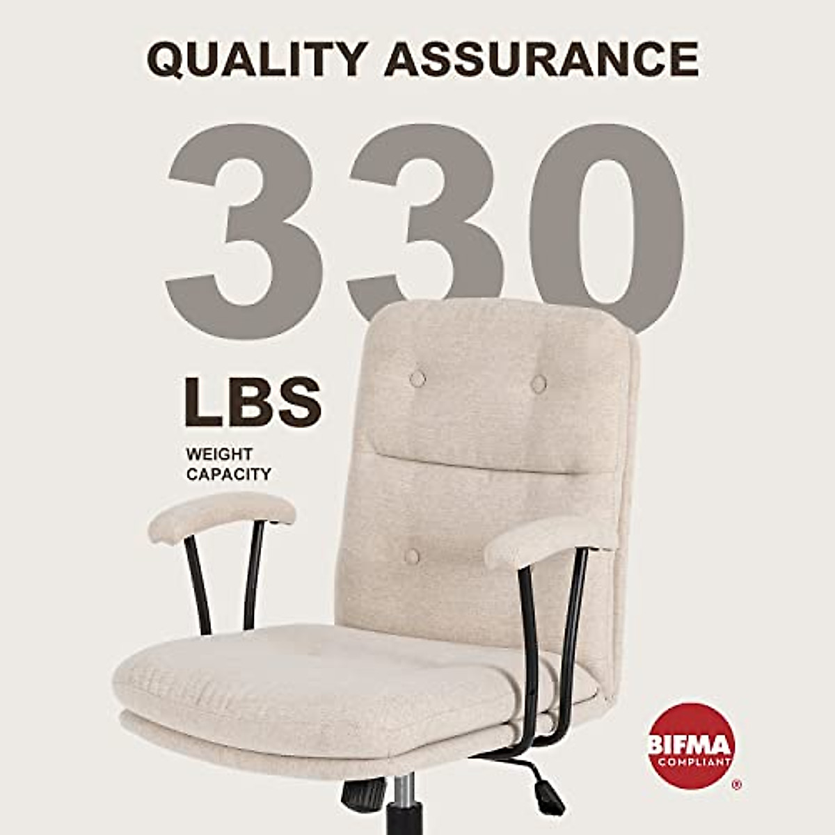 Okeysen Modern Office Desk Chair, Vanity Chair with Removable Padded Armrests for Home, Ergonomic Swivel Chair with No Wheels, Linen Padded Comfy Chair with Premium Thick Cushion