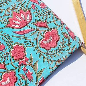 Cotton Quilt Women’s Girl's Dress Fabric Mad Resist Block Print Indian Cotton Fabric,2.5 Meter Natural Indigo Multi Color CDHAMCOM-CTHB00407