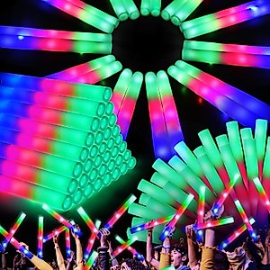 OLUPP 48 Pcs Foam Glow Sticks, Glow Sticks Bulk with 3 Modes Colorful Flashing, Light Up Baton Wands for Kids, Glow Stick Party Pack for Wedding, Raves, Concert, Camping, New Year Carnival