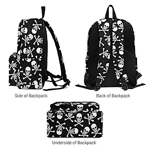 Ridzorgt Skull and Bones Backpack - Multi-Pocket Bookbag Travel Book Bags Casual Daypack Durable Lightweight Bag for Laptop